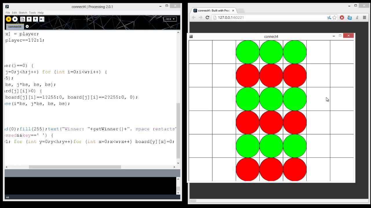 Connect 4 in Processing (Java) under 50 lines