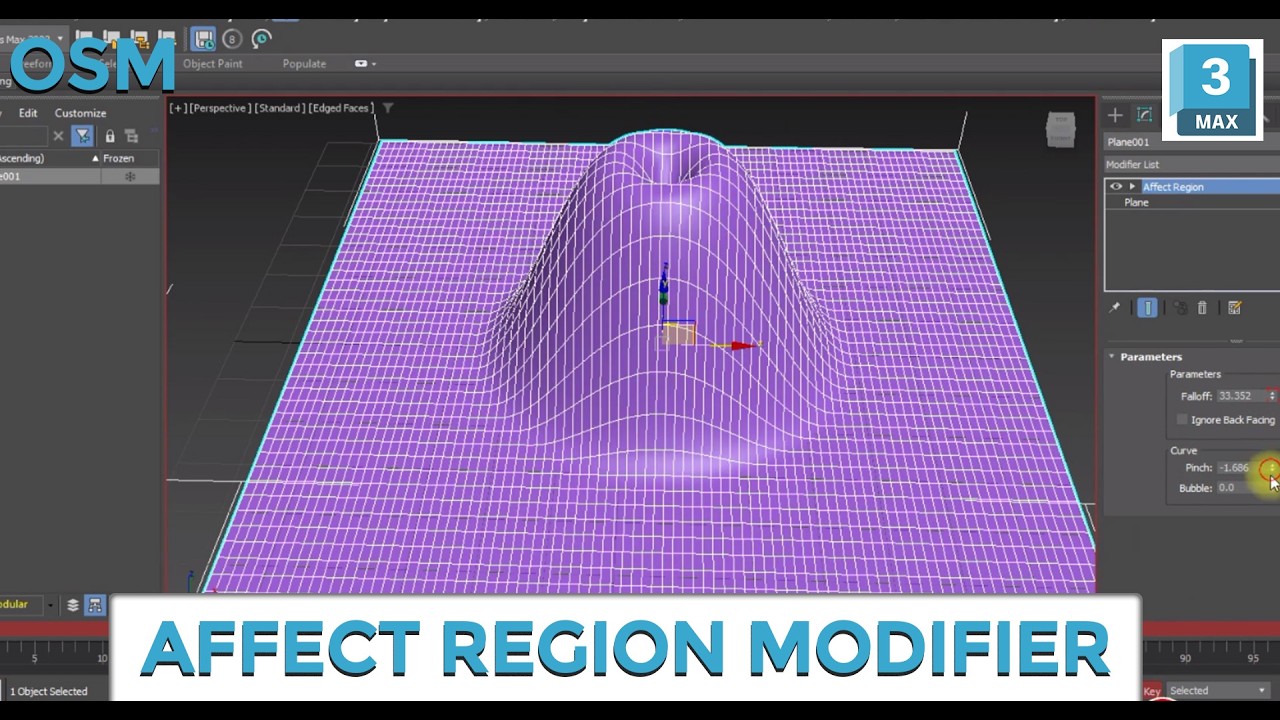 3ds Max Affect Region Modifier Tutorial | Soft Selection Deformation (Object Space Modifier)