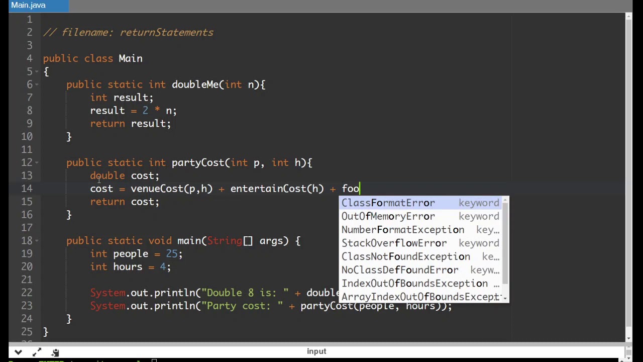 Java Methods Lesson 4) Return Statements