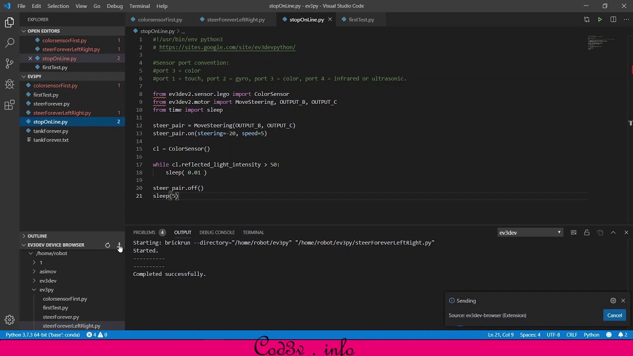Stop at line ev3dev Python VS Code