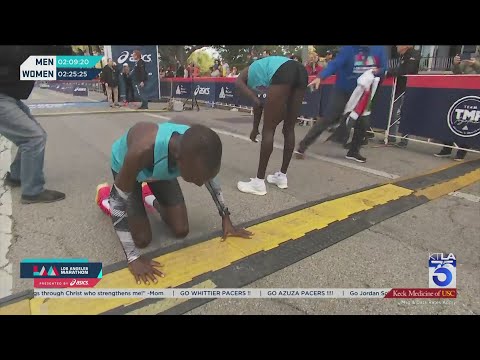 Finish line cam: Delvine Meringor and John Korir win L.A. Marathon races