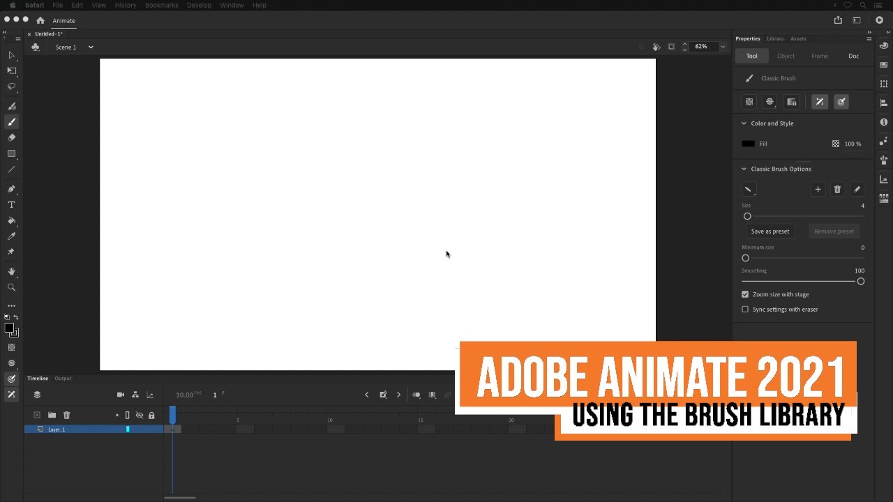 Adobe Animate CC 2021 - Using the Brush Library