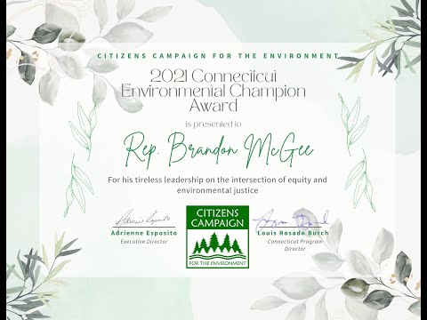 Connecticut State Rep. Brandon McGee Receives CCE's 2021 Environmental Champion Award