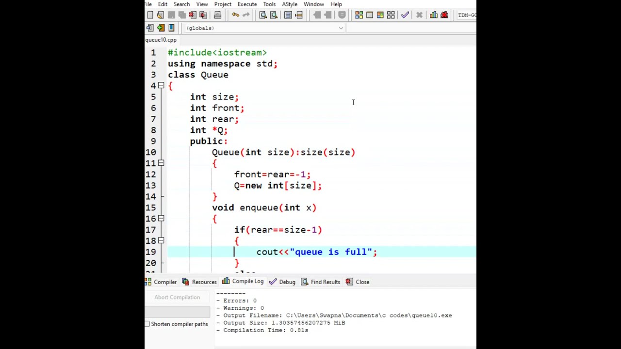 Queue using dynamic array CPP
