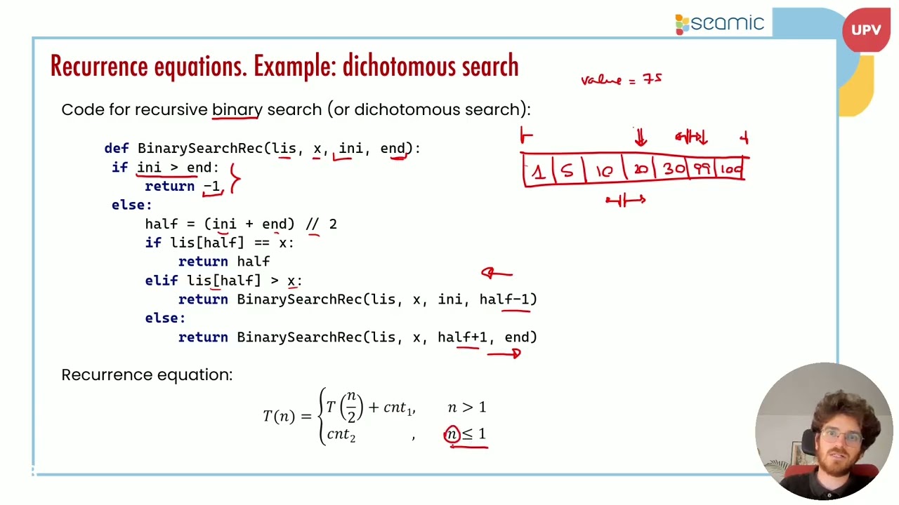 Recursive Algorithm Analysis: Binary Search | 33/34 | UPV