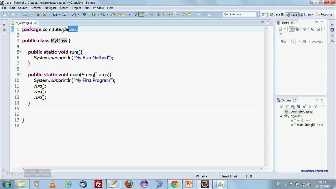 Java tutorial with eclipse - 3 - classes and methods