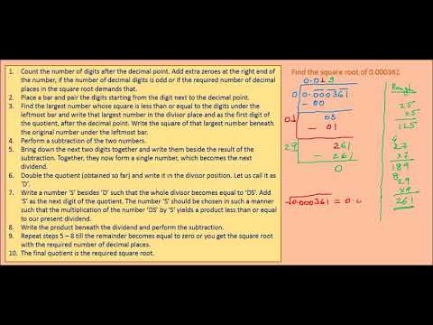 Online Math Tutoring ---- Square root of a decimal number by the long division method