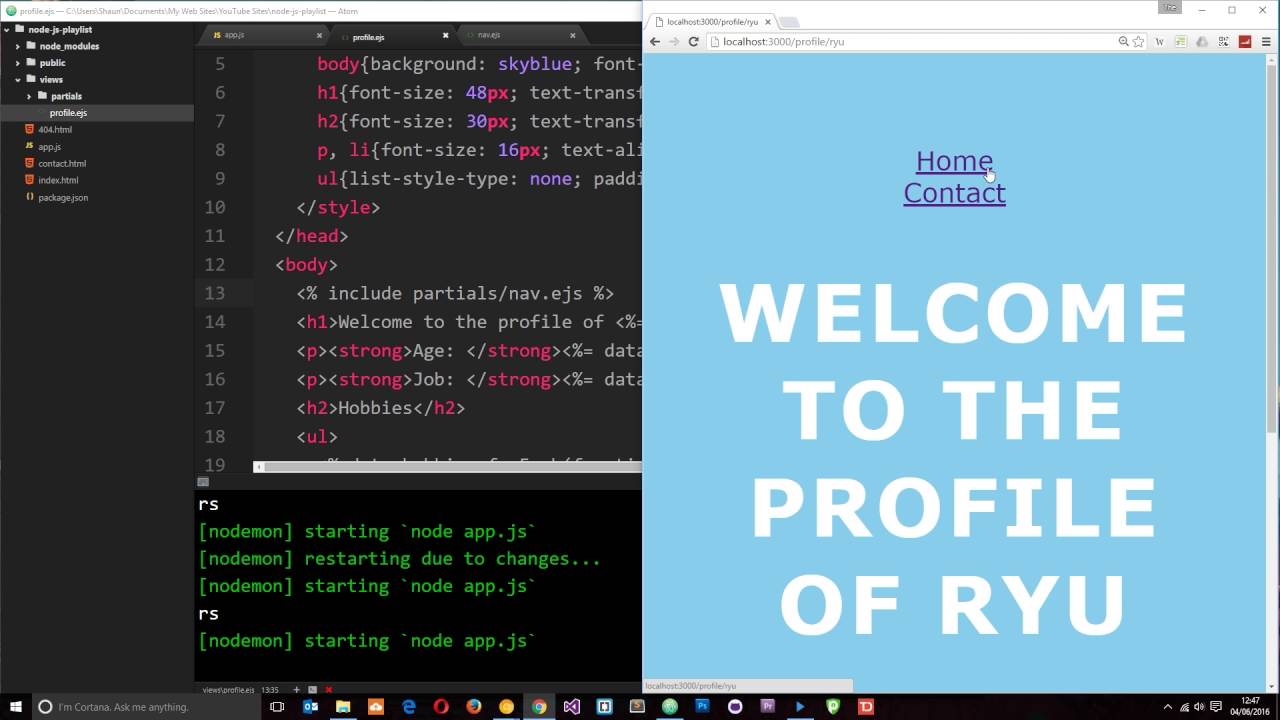 Node JS Tutorial for Beginners #27 - Partial Templates