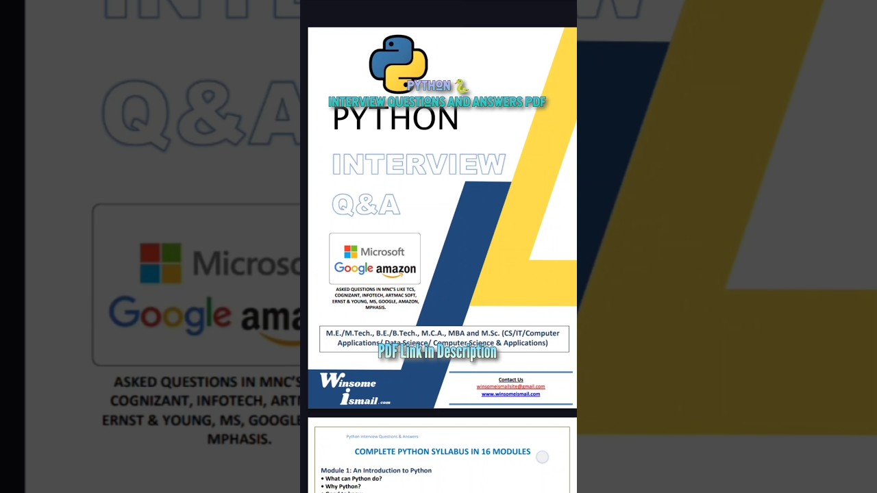 Python Interview Questions and Answers PDF #python #pythonCoding #pythoninterviewquestionsandanswers