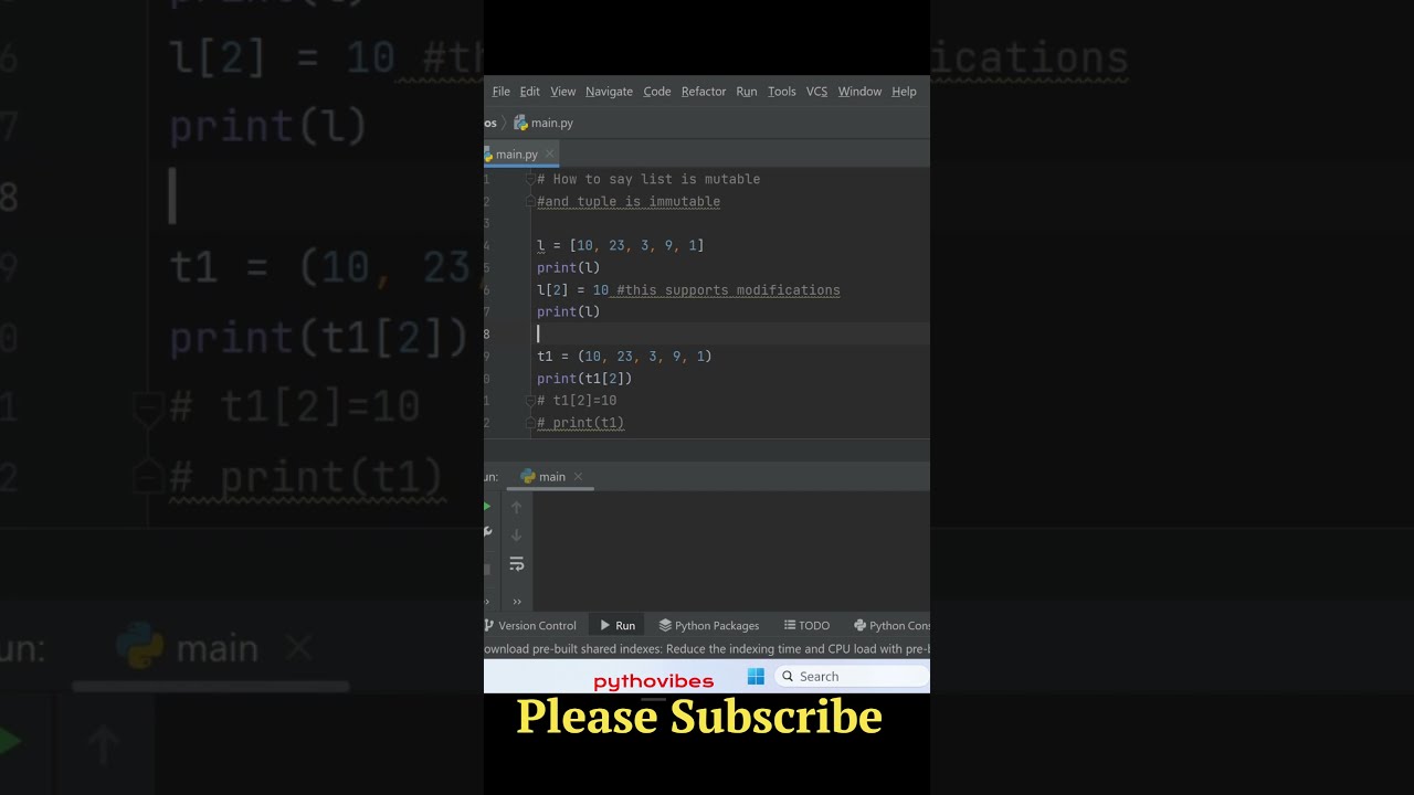 List Mutability vs Tuple Immutability in #python #pythonvibes_  @pythonvibes_ #pythonshorts #shorts