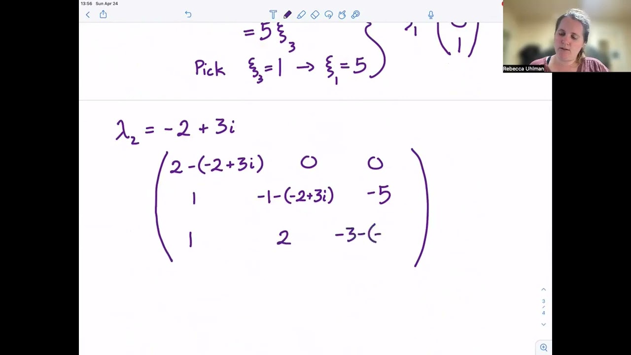 DiffEQ Section 10.6, part 3: A 3x3 Example with Complex Eigenvalues