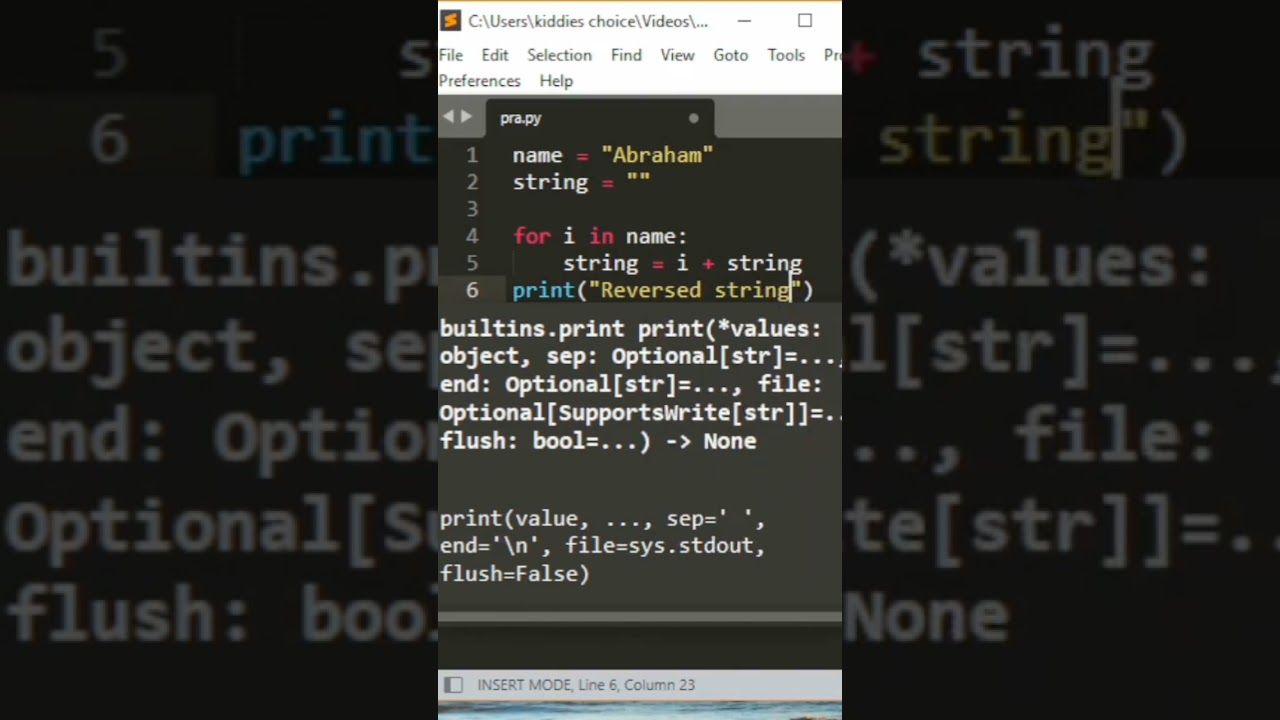 Reversing a string without using any built in function in Python|#python #string #loops #forloop