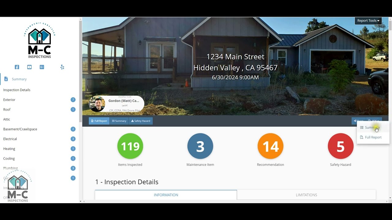 Inspection PDF Summary Report
