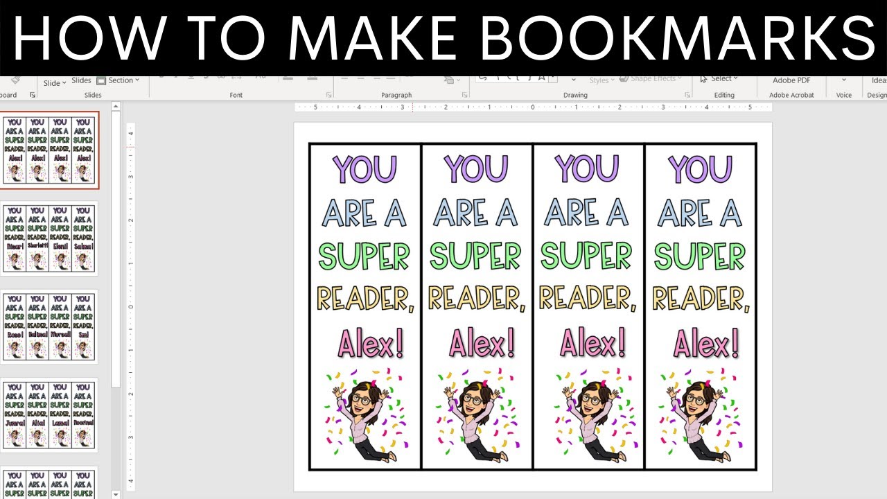 Teacher PowerPoint Tutorial: How to make your own printable student bookmarks!