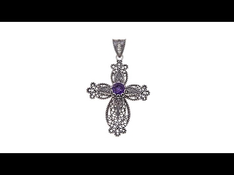 Ottoman Silver Jewelry 1.65ct Amethyst Cross Pendant
