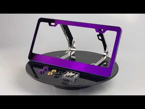 KA DEPOT Purple Chrome License Plate Frame + Metal Screw Cap Set