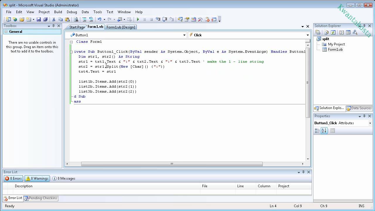 Visual Basic 2008 L2: Split Function