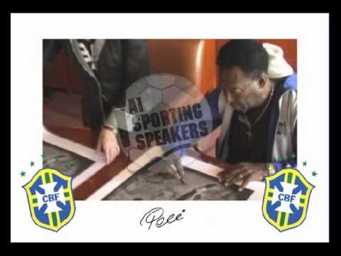 Pele signing authentic sports memorabilia for A1 Sporting Speakers
