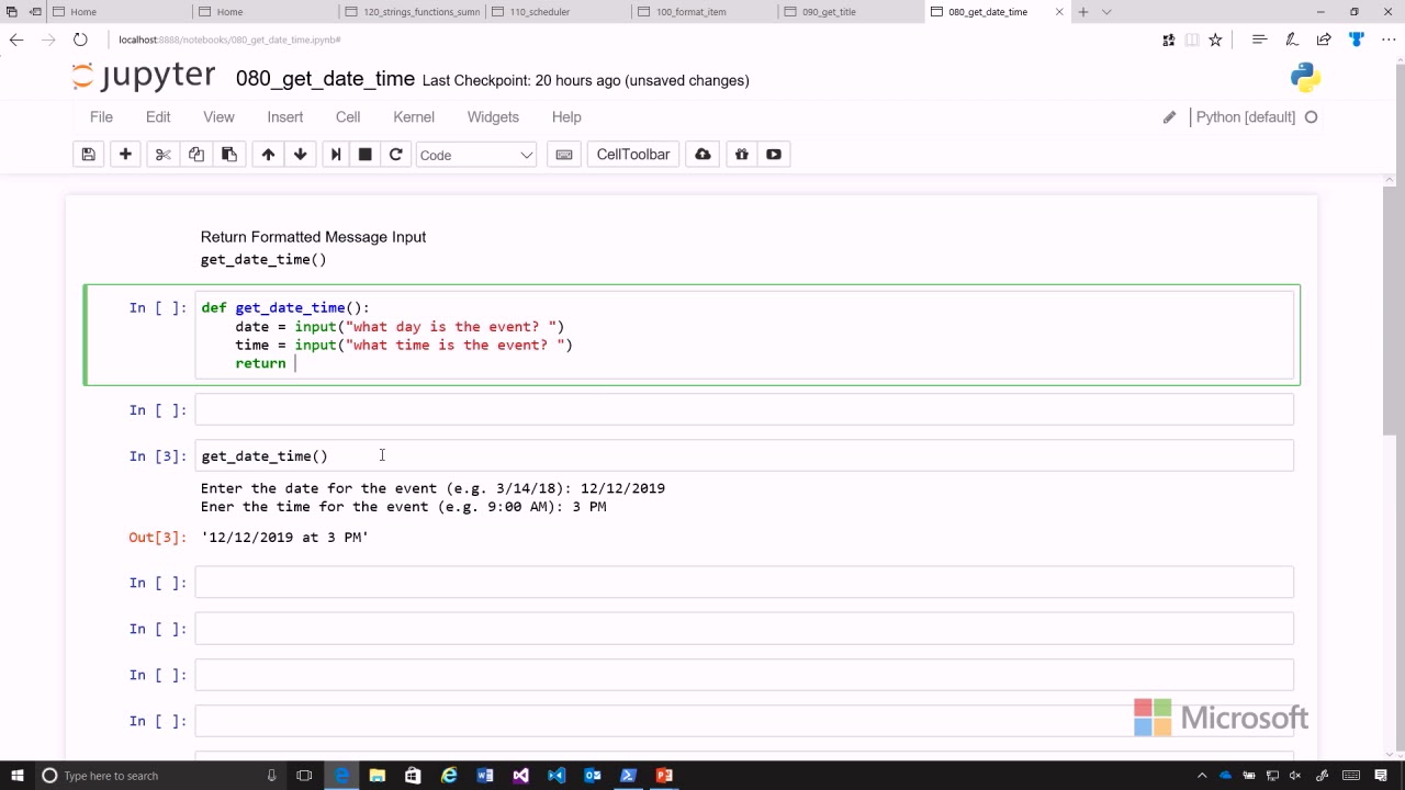 33 Python Beginner Strings and Functions - Build get date time Function