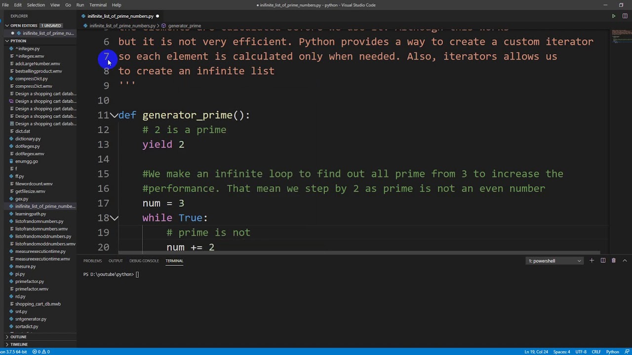 Create an infinite list of prime numbers in Python