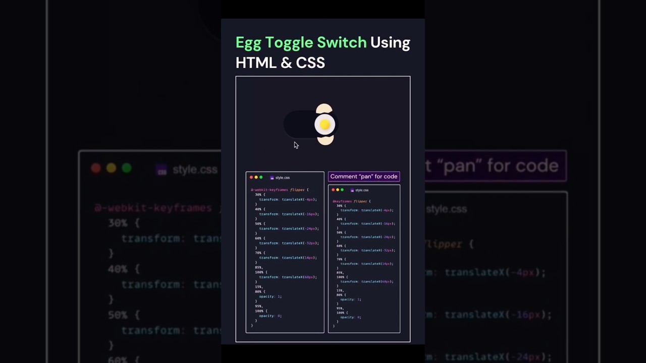 🥚 Egg 🍳 Toggle Switch using Html, Css,JS #shorts #toggleswitch #html #css