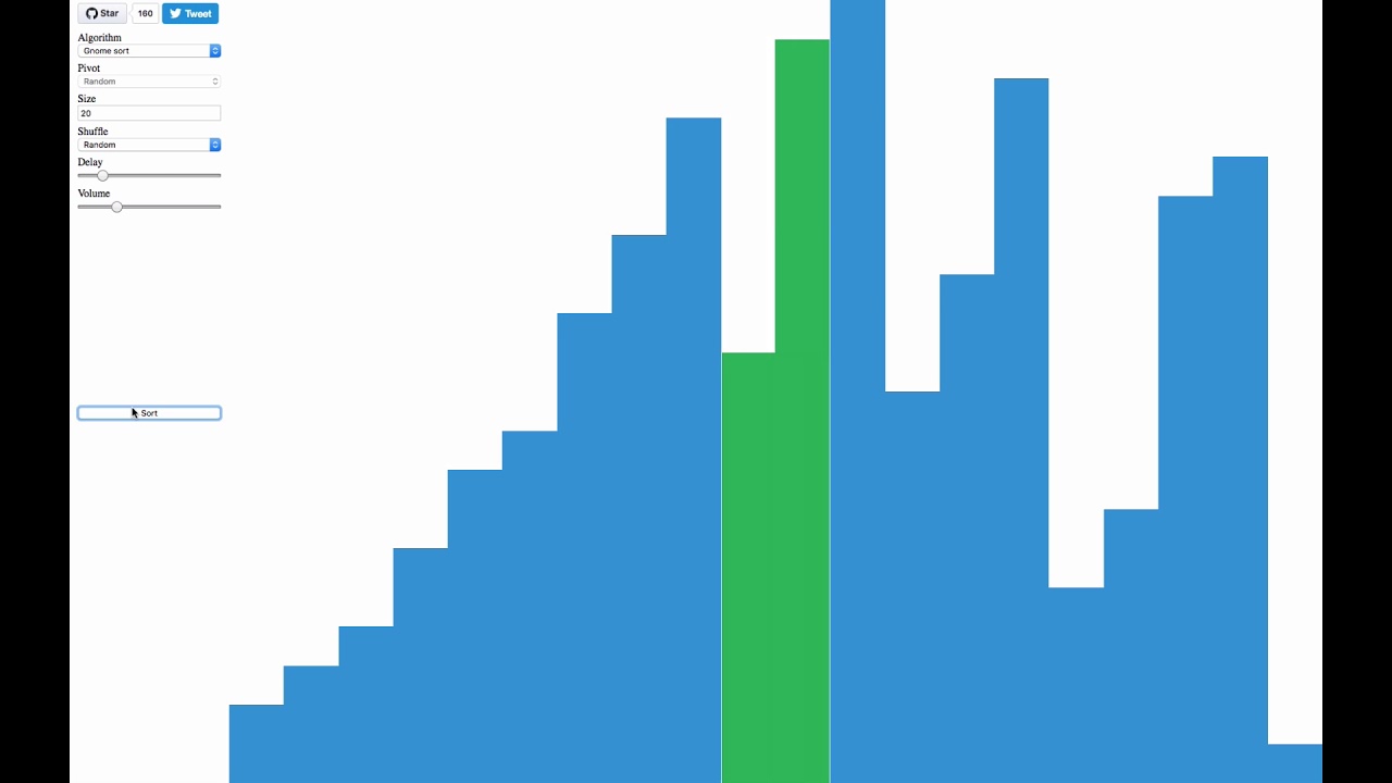 Tone of Sorting - Gnome Sort Visualisation (20 elements)