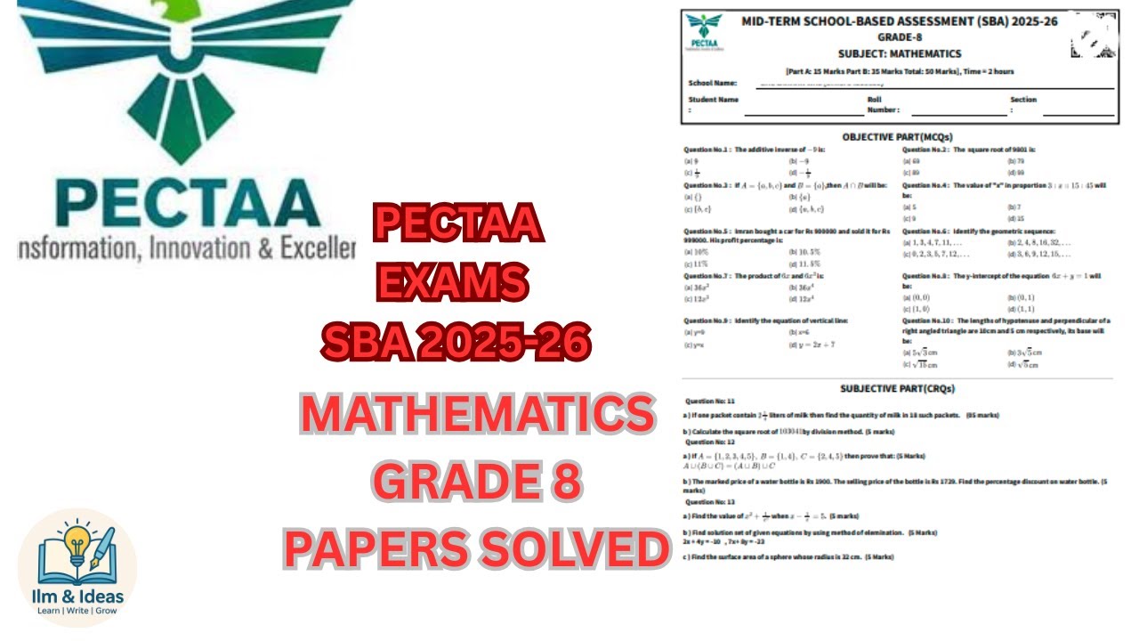 GRADE 8 MATHEMATICS PAPER PECTAA SBA MID TERM 2025-26