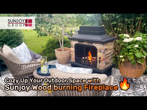 Cozy Patio Makeover with Sunjoy Outdoor Wood Burning Fireplace | Patio Decorating Ideas 2024