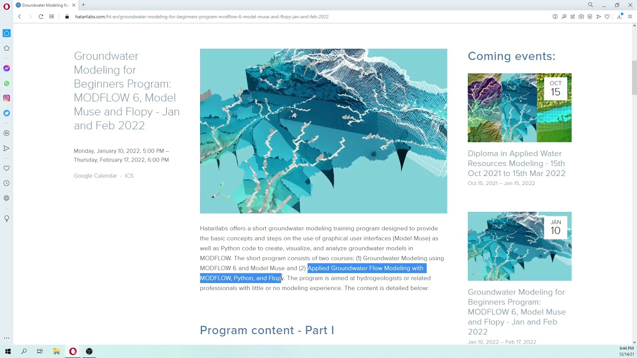 Intro to Modeling for Beginners Program: MODFLOW 6, Model Muse and Flopy - Jan and Feb 2022