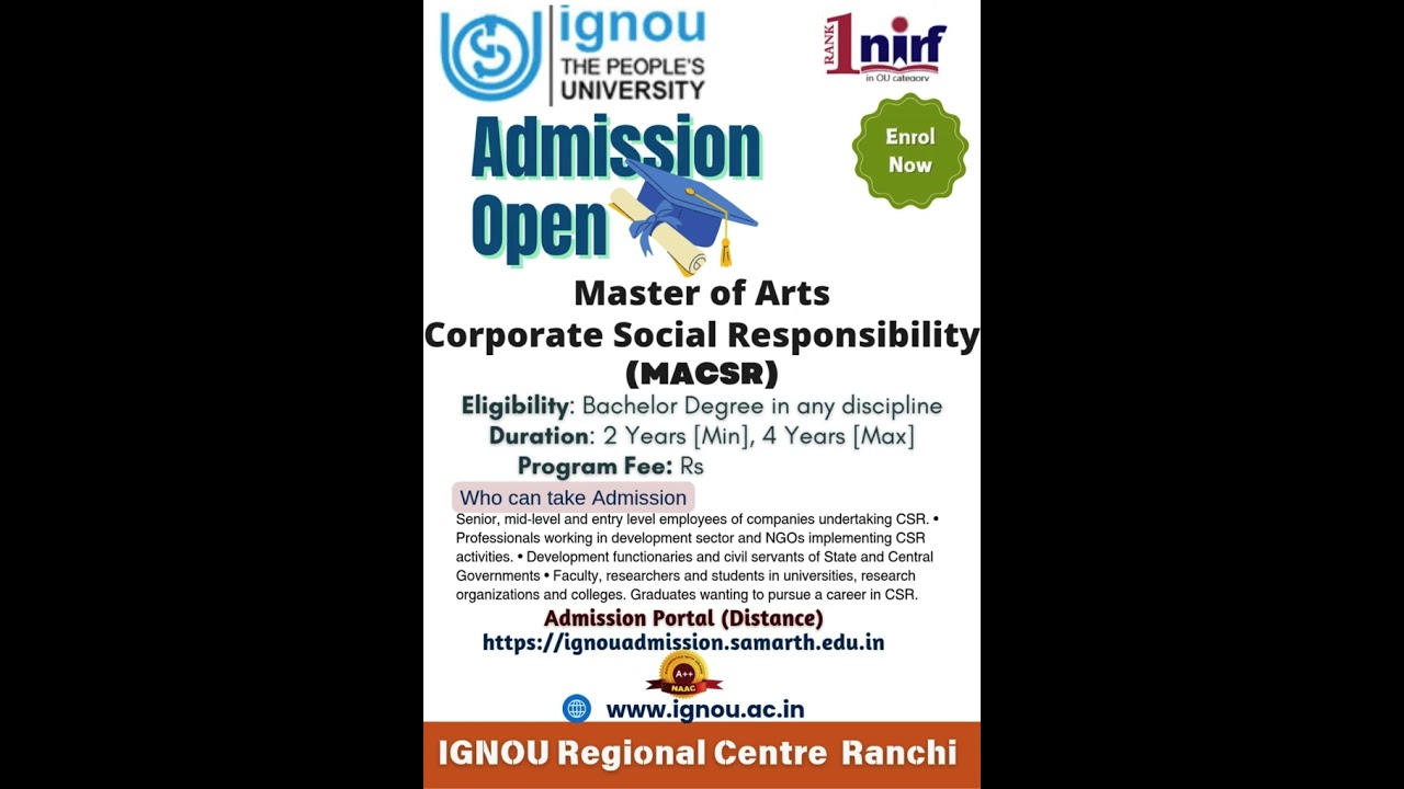 MA -Corporate Social Responsibility Program #ignouadmissionjuly2025 #ignourcranchi #ignou #macsr