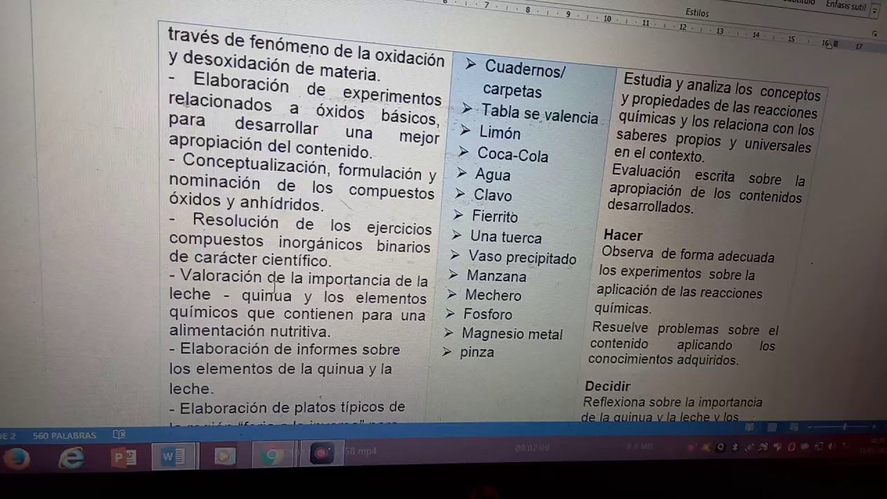PLAN DE CLASE DE ÁREA QUÍMICA