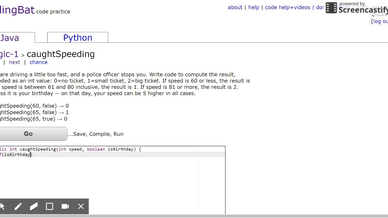 Coding Bat Part 3   Caught Speeding