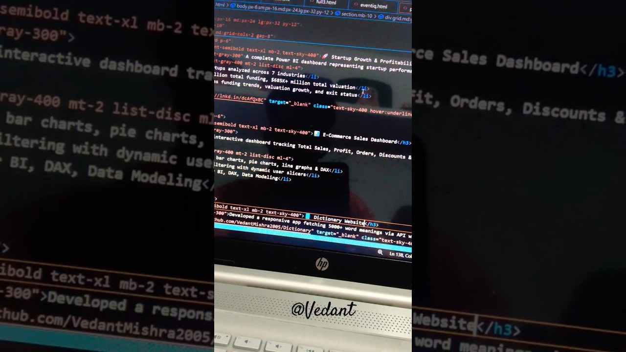 Vedant Portfolio part 1 #vedant #portfolio #tech #shorts #viral #trending #trend #coding #web
