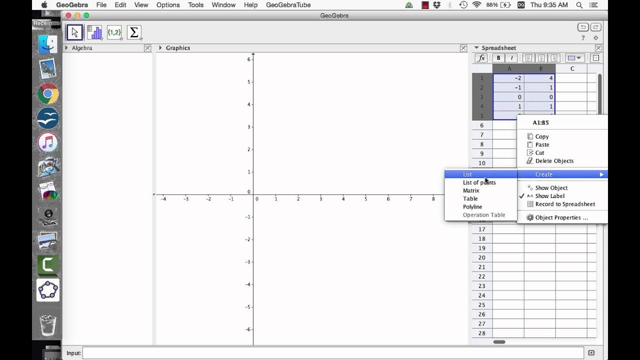 Parabola in Geogebra Phys U2