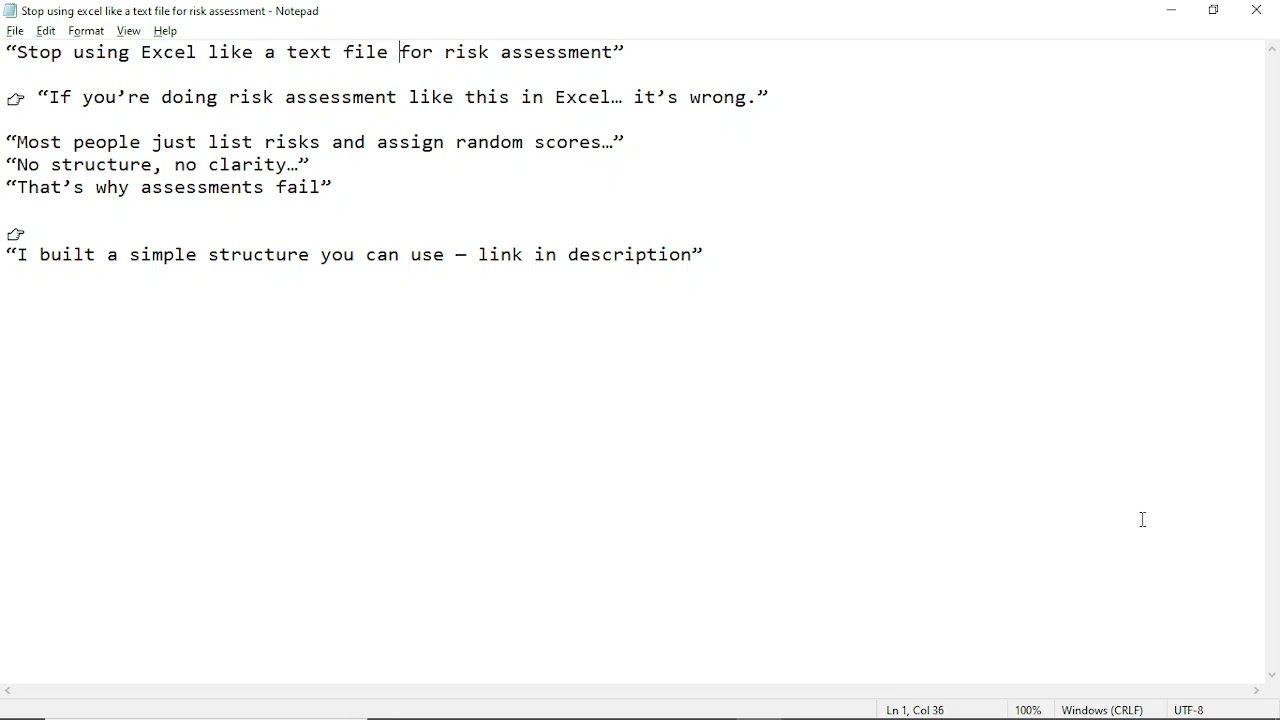 STOP!!!! using excel file like a text file for Risk Assessment!!