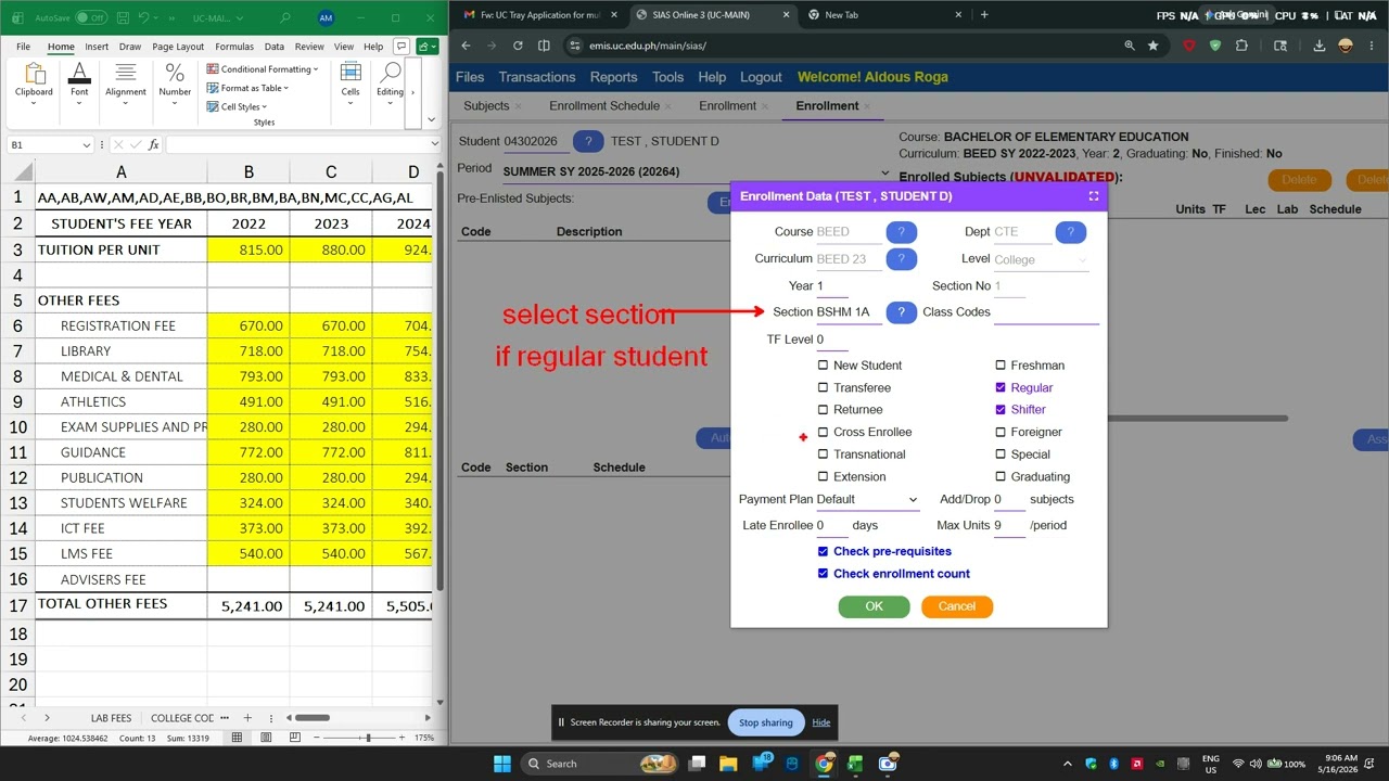 Example enrollment process and checking of assessment