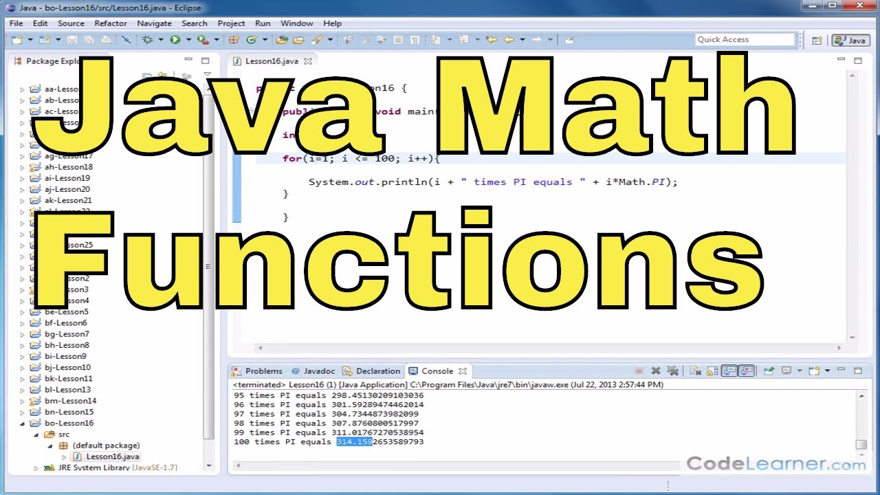 Java Tutorial - 16 - Using Pi and E in Calculations (Math Functions)