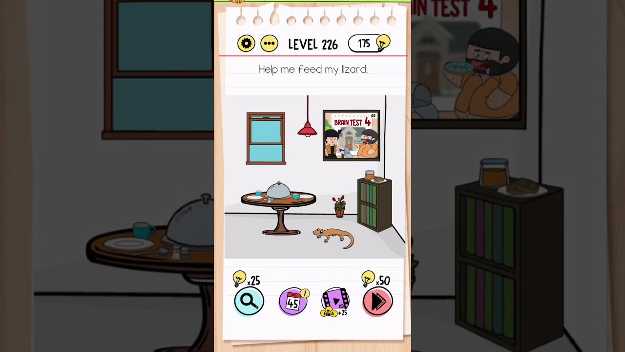 Brain Test Level 226 Answer | Help me feed my lizard
