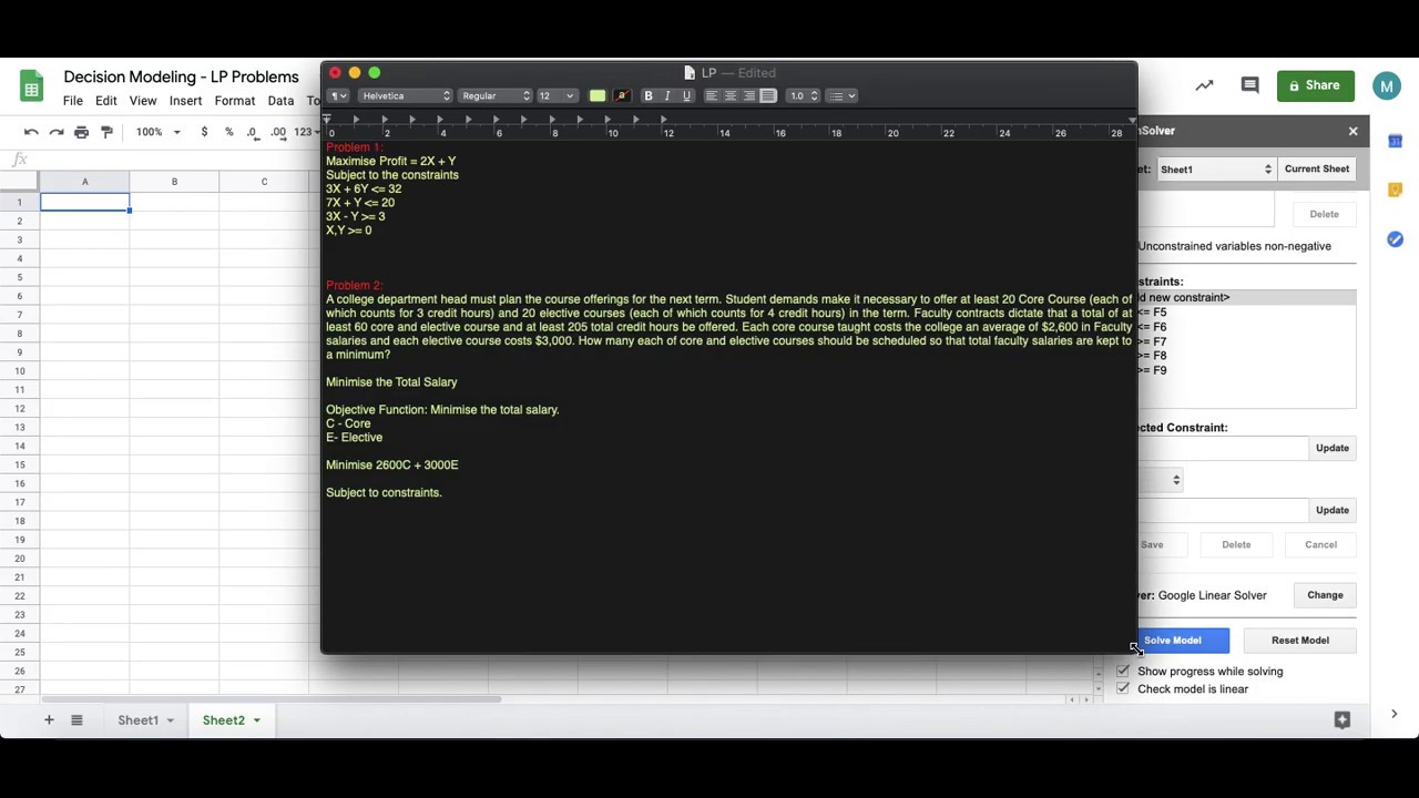 Linear Programming Problem Using Open Solver (Minimisation/Maximisation Problem)