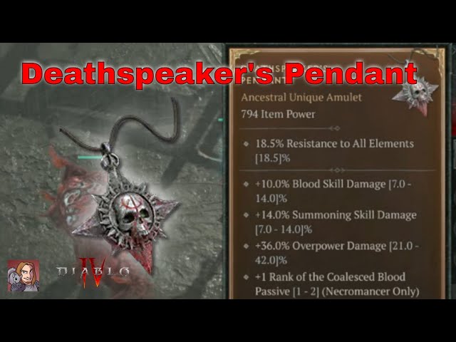 Deathspeaker's Pendant in Diablo 4: How to get, Unique effects, Affixes ...