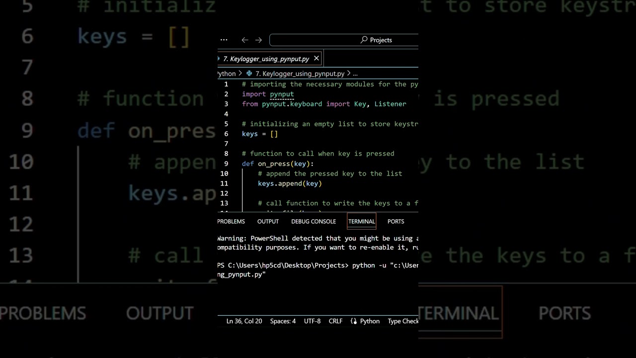 7. Keylogger using pynput Python Project #codingproject  #learningpython #pythonprogramming