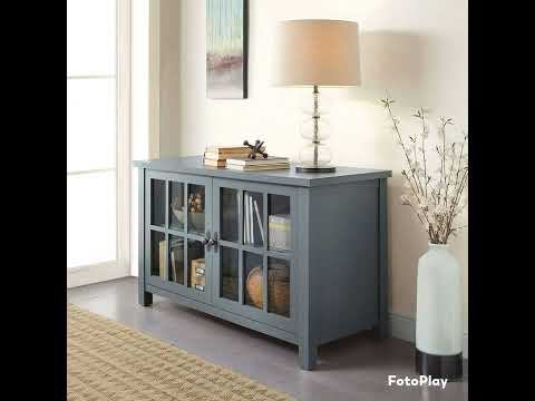 Blue Dining Room Buffet Sideboard Credenza Cabinet TV Stand with Glass Doors