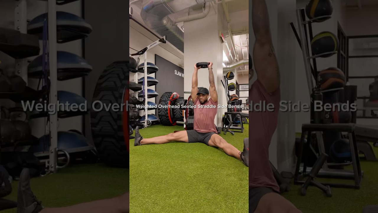 Weighted Overhead Seated Straddle Side Bends