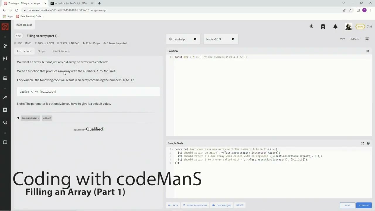 (Archived) Codewars 8 kyu Filling an Array (Part 1) JavaScript