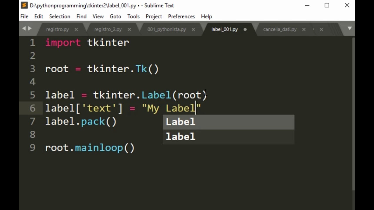 Label, tkinter and Python (part 1)