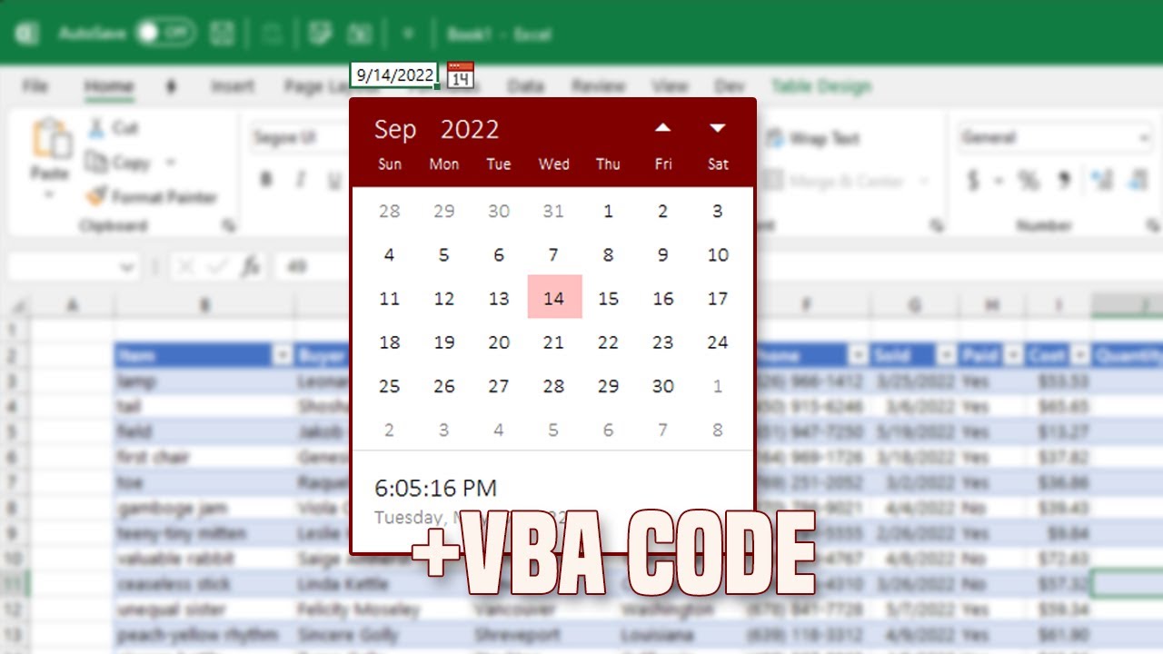 Date picker for Excel with VBA code