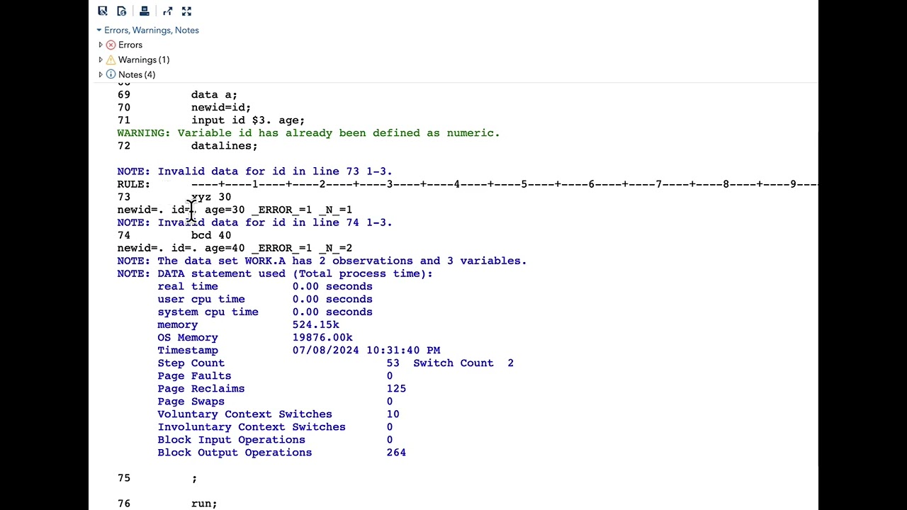 WARNING: Variable id has already been defined as numeric.