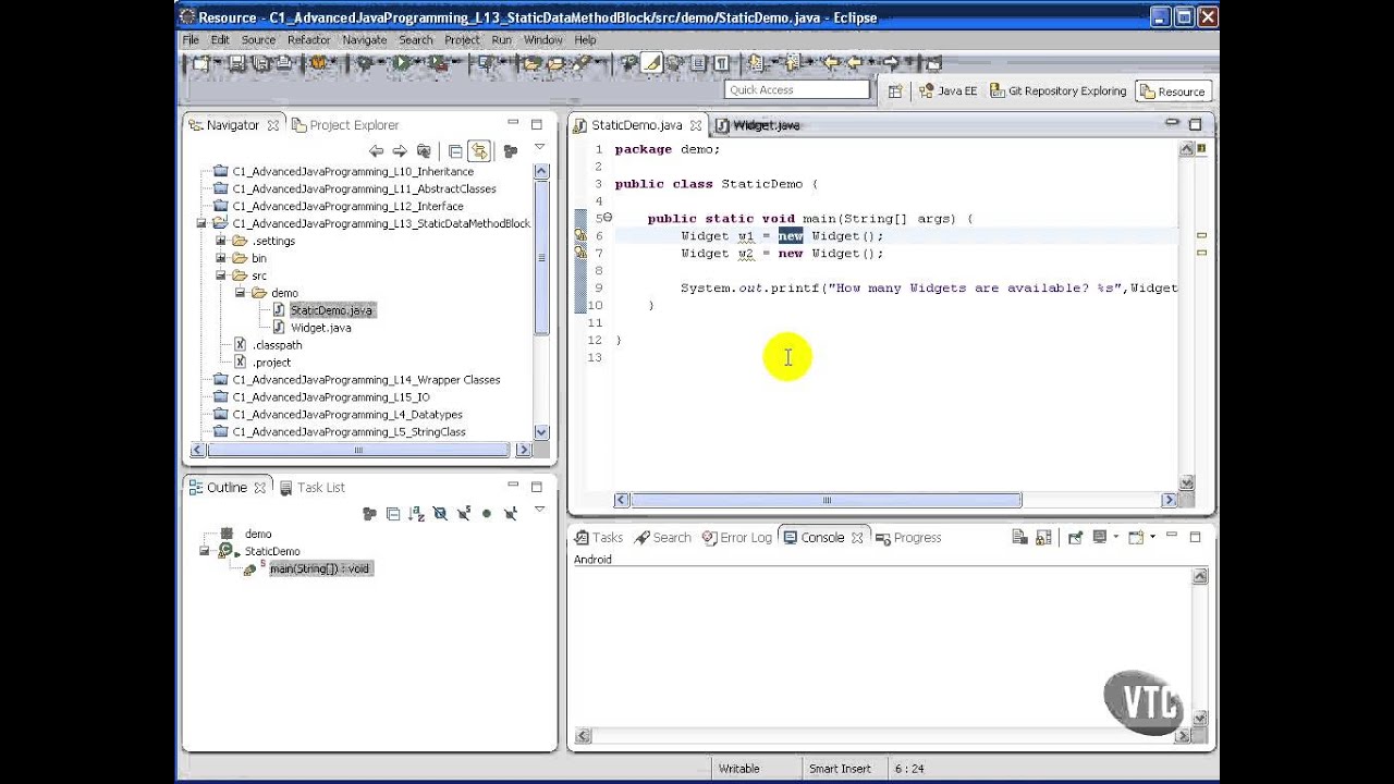 VTC Player   Advanced Java Programming Java SE 7, Static Data   Methods   Blocks