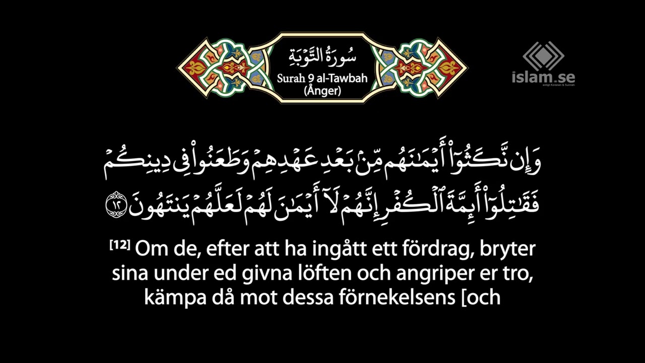 Koranen Surah 9 at Tawbah Ånger På arabiska med svensk översättning