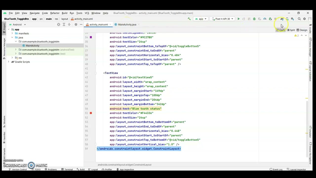 Toggle button for Bluetooth using android studio